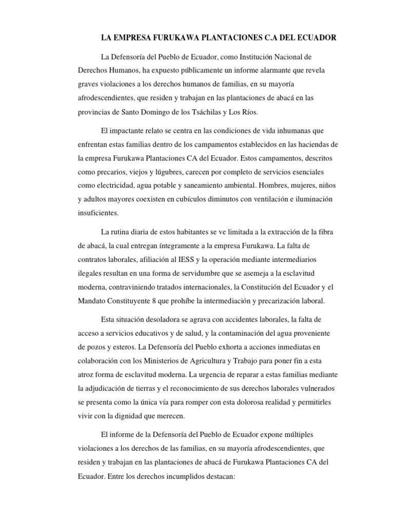 La Empresa Furukawa Plantaciones | Descargar gratis PDF | Violación | Agua La Empresa Furukawa Plantaciones | Descargar gratis PDF | Violación | Agua
