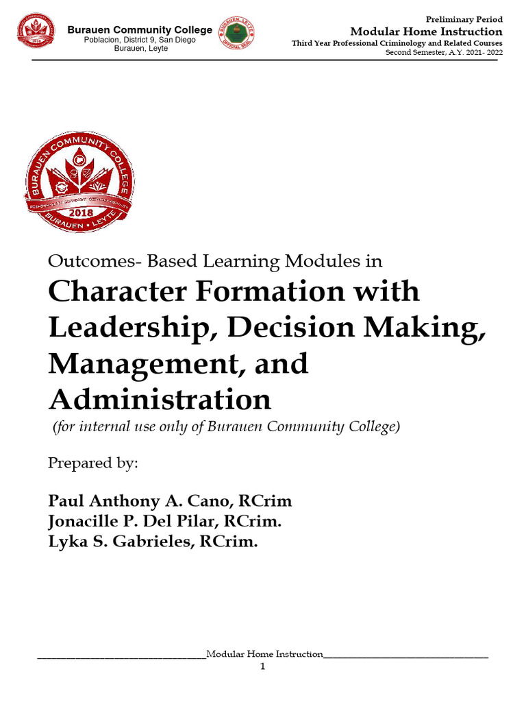 Character Formation With Leadership - Module 1 | PDF | Leadership ...
