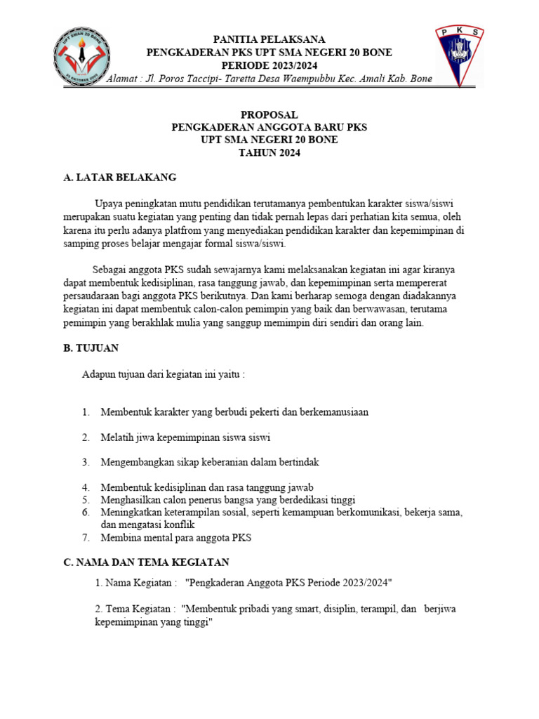 PROPOSAL Pengkaderan PKS | PDF