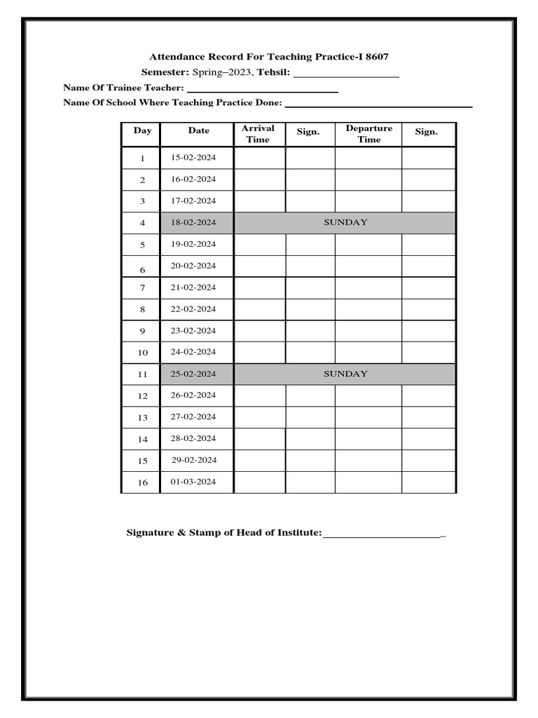 8607 Attendance Sheet (Spring 2023) | PDF