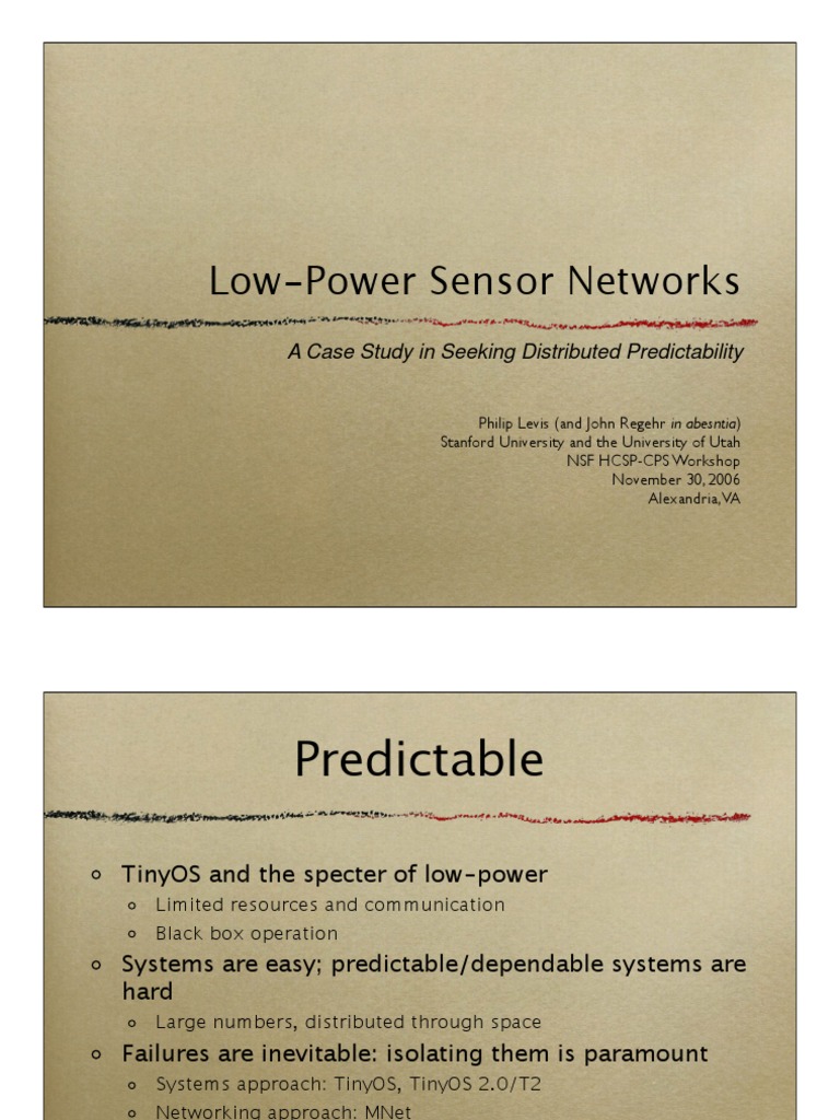 Low-Power Sensor Networks: A Case Study in Seeking Distributed Predictability | PDF | Quality Of ...