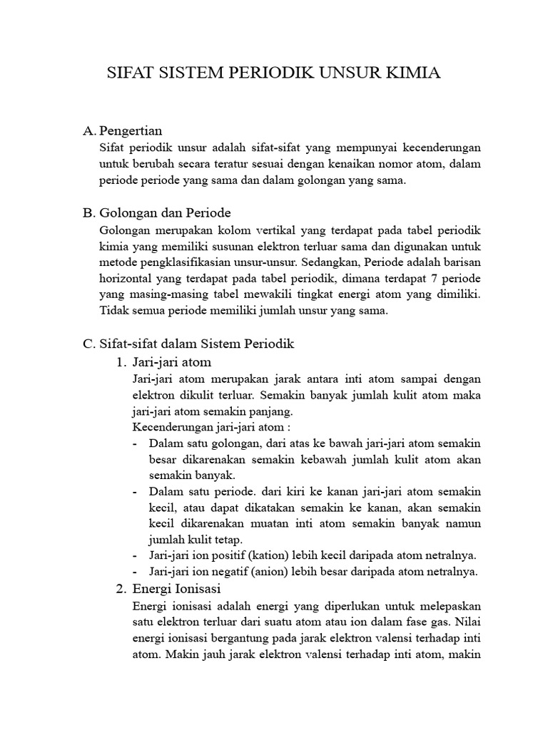 Sifat Sistem Periodik Unsur Kimia | PDF Sifat Sistem Periodik Unsur Kimia | PDF