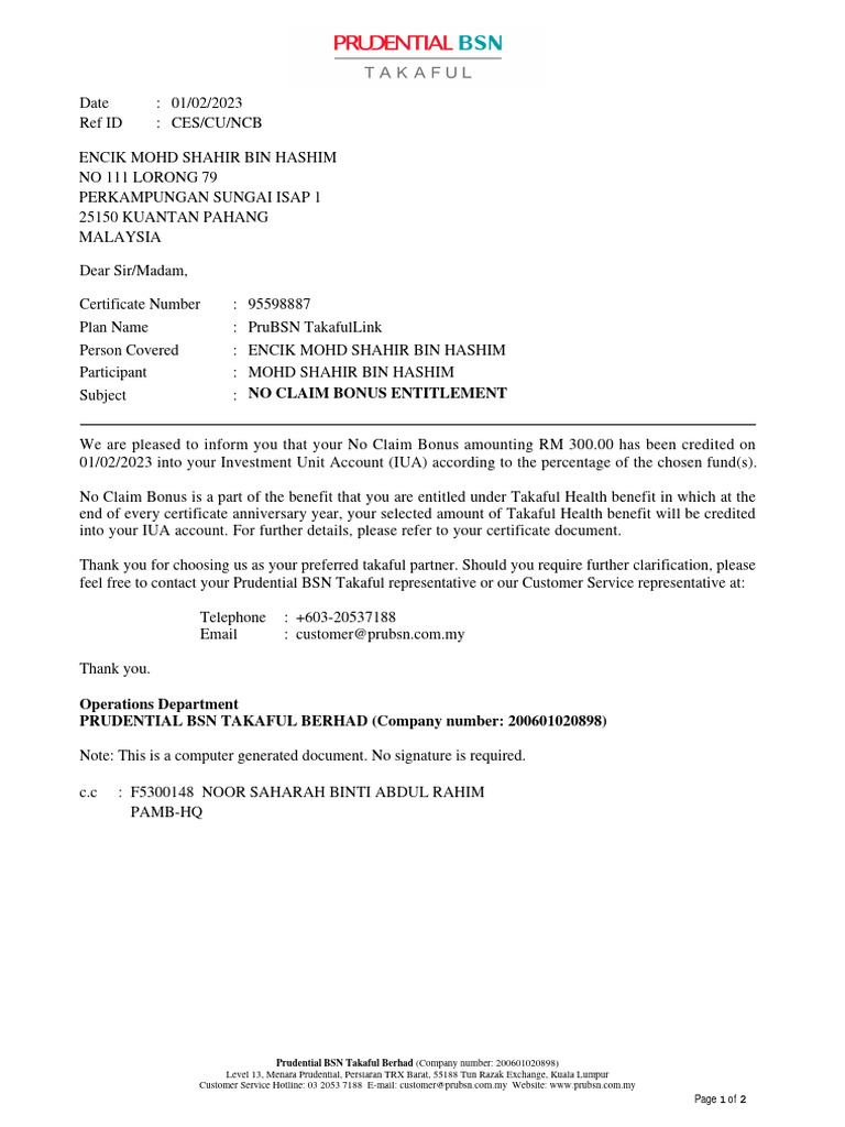 No Claim Bonus Entitlement 20230202 055940 | PDF | Malaysia