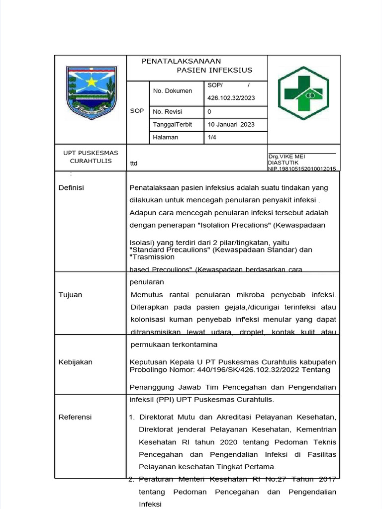 Sop Pentalasanaan Pasien Infeksius | PDF