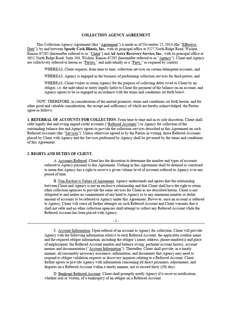 Collection Agency Agreement | PDF | Confidentiality | Insurance