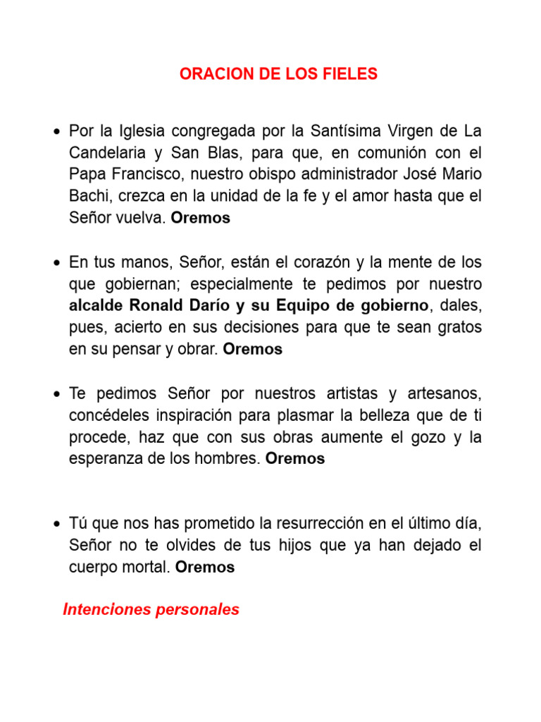 ORACION DE LOS FIELES Candelaria 2024 - 104702 | PDF