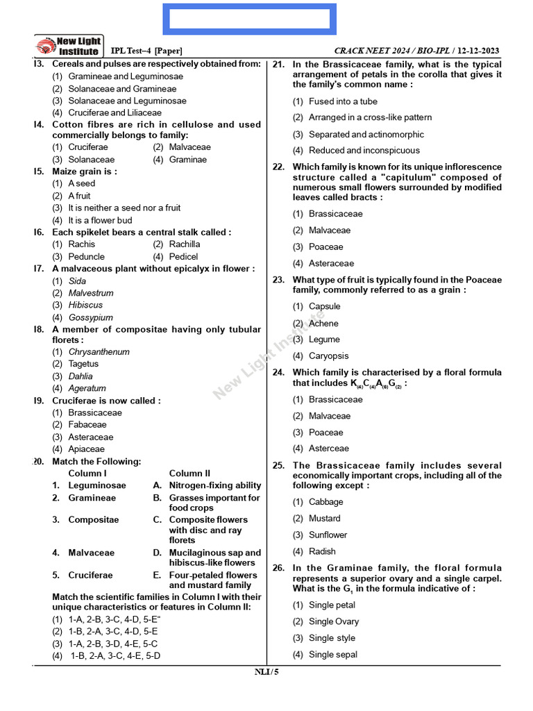 IPL Test-4 Paper-Split | PDF | Plant Morphology | Plants