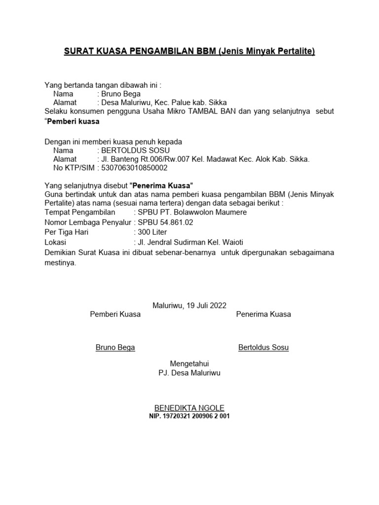 Surat Kuasa Pengambilan BBM 2 | PDF