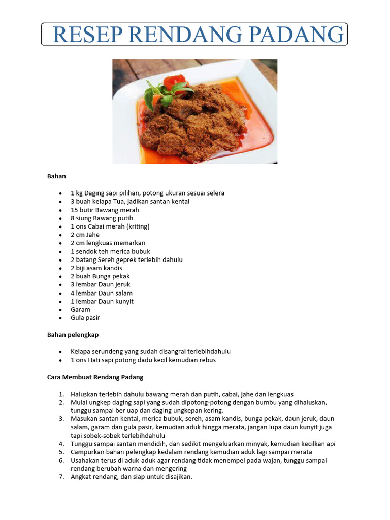 Resep Rendang Hati Sapi Padang | PDF
