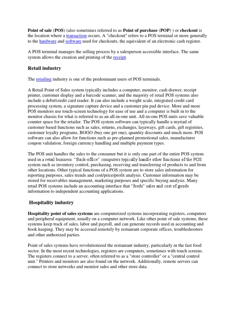 Point of Sale | PDF | Point Of Sale | Service Industries