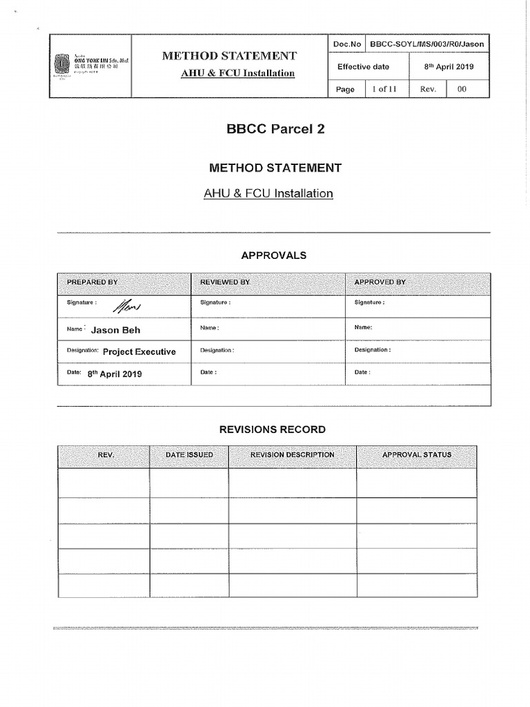 003 AHU & FCU Installation | PDF | General Contractor | Engineering