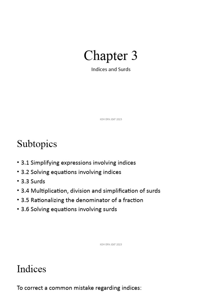 C3 Indices and Surds | PDF | Multiplication | Square Root C3 Indices and Surds | PDF | Multiplication | Square Root
