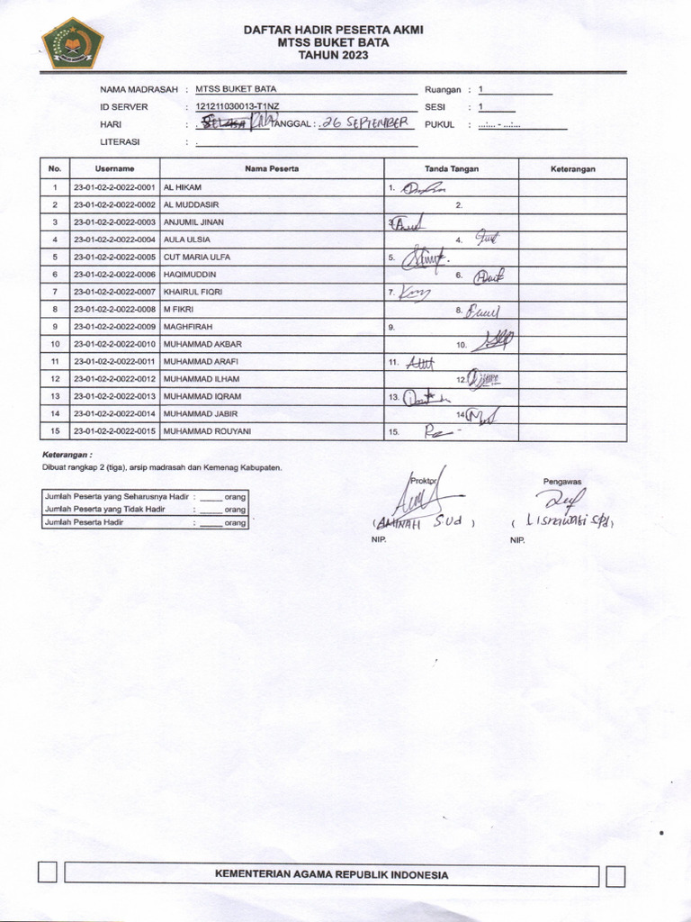 Absen Peserta Akmi Sesi 1 Rabu | PDF