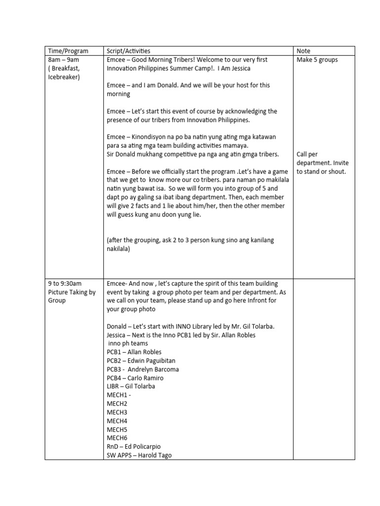 Summer Camp Script | PDF