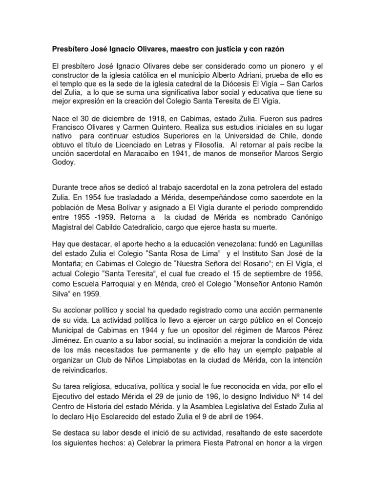 Presbítero José Ignacio Olivares | PDF