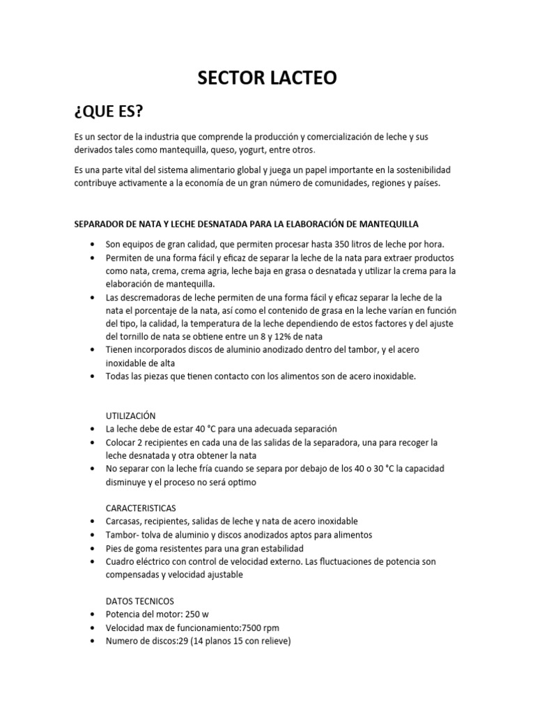 Sector Lacteo | PDF | Leche | Crema
