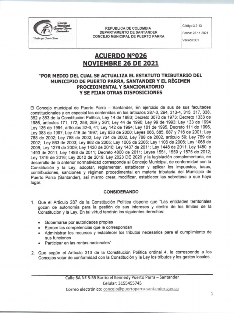 Acuerdo N°026 | PDF