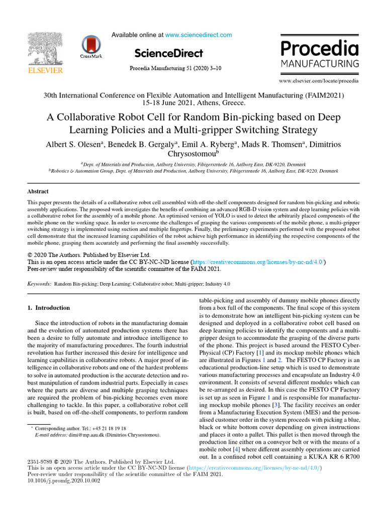 A Collaborative Robot Cell For Random Bin Picking Based On D - 2020 ...