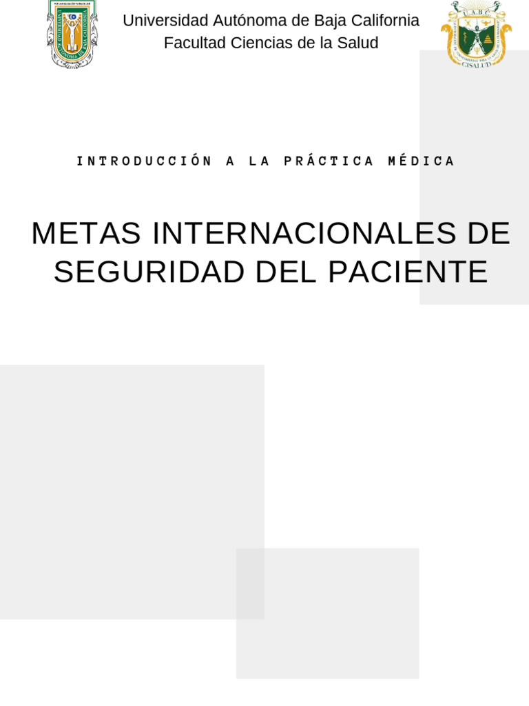 Metas Internacionales de Seguridad Del Paciente | PDF | Seguridad del ...