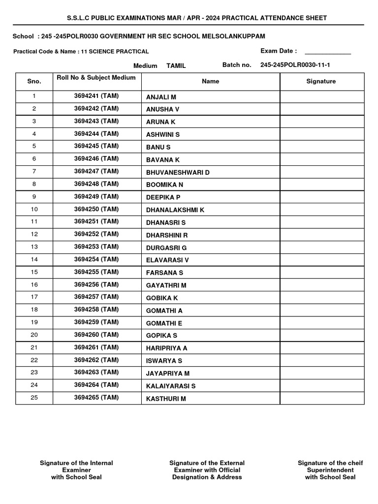 7616 Attendance Sheet Practical SSLC 2024-02-22 122601 | Download Free PDF | Tamil Nadu | Tamils
