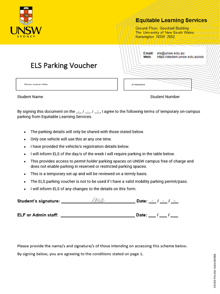 ELS Free Parking Voucher (Open in App) (1) For Rose Hills 2 | PDF