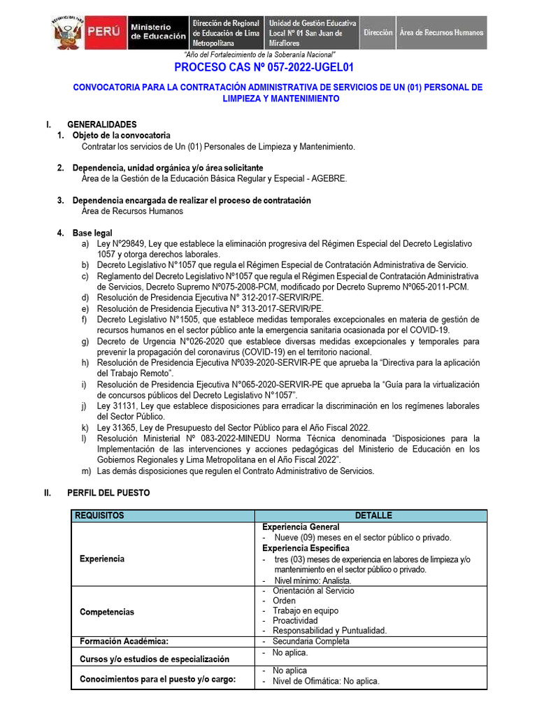 Cas 057 2022 Personal de Limpieza y Mantenimiento | PDF | Titulo academico