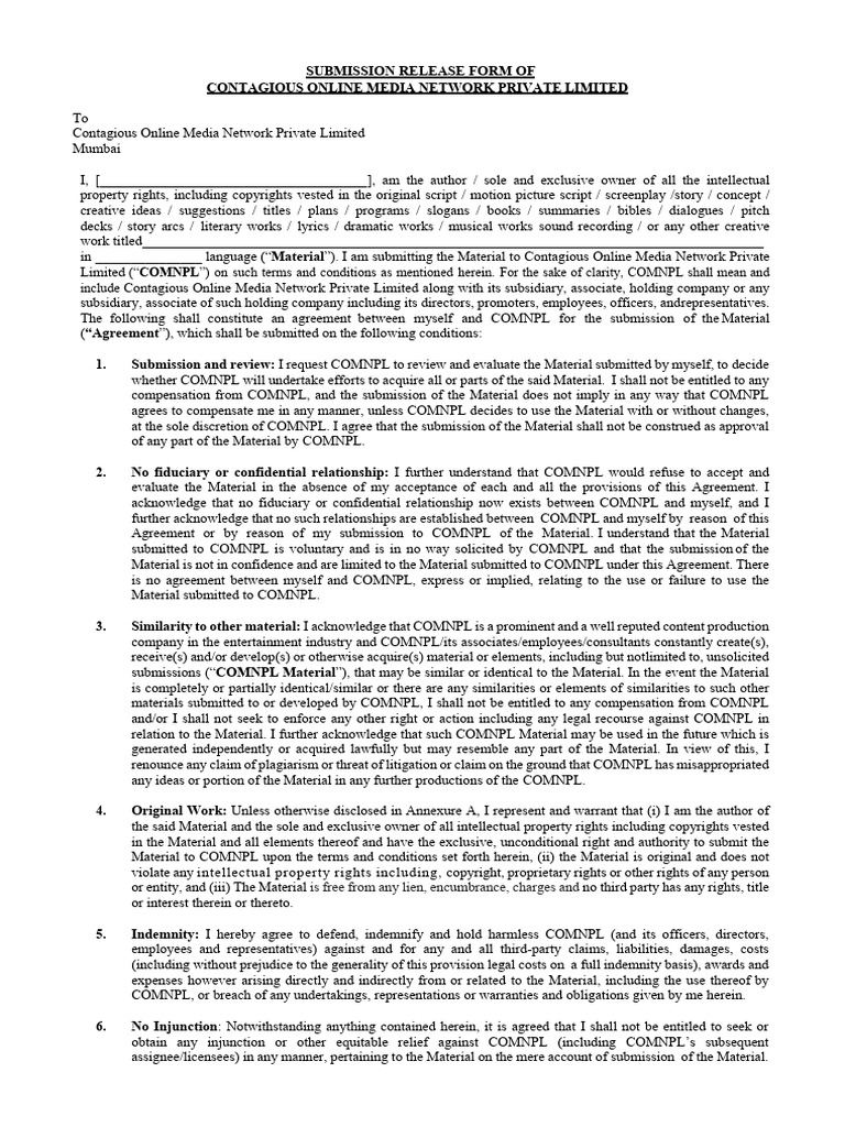 Script Release v1.0 | PDF | Indemnity | Common Law