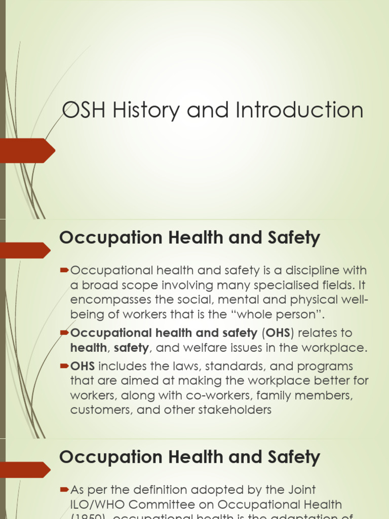 OSH History and Introduction | PDF | Occupational Safety And Health ...