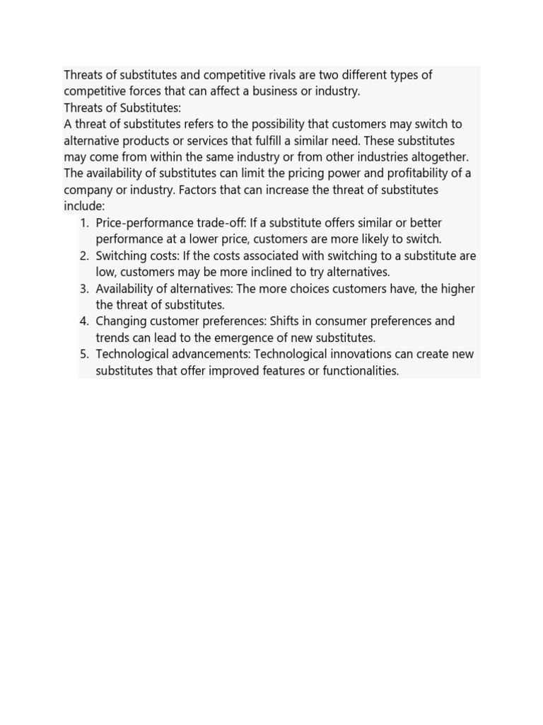 Understanding Threats of Substitutes in Business | PDF