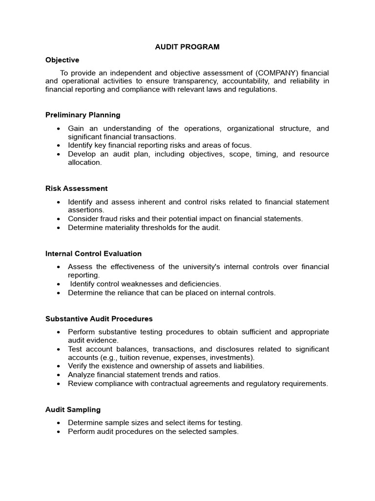 Audit Program | PDF | Audit | Internal Control