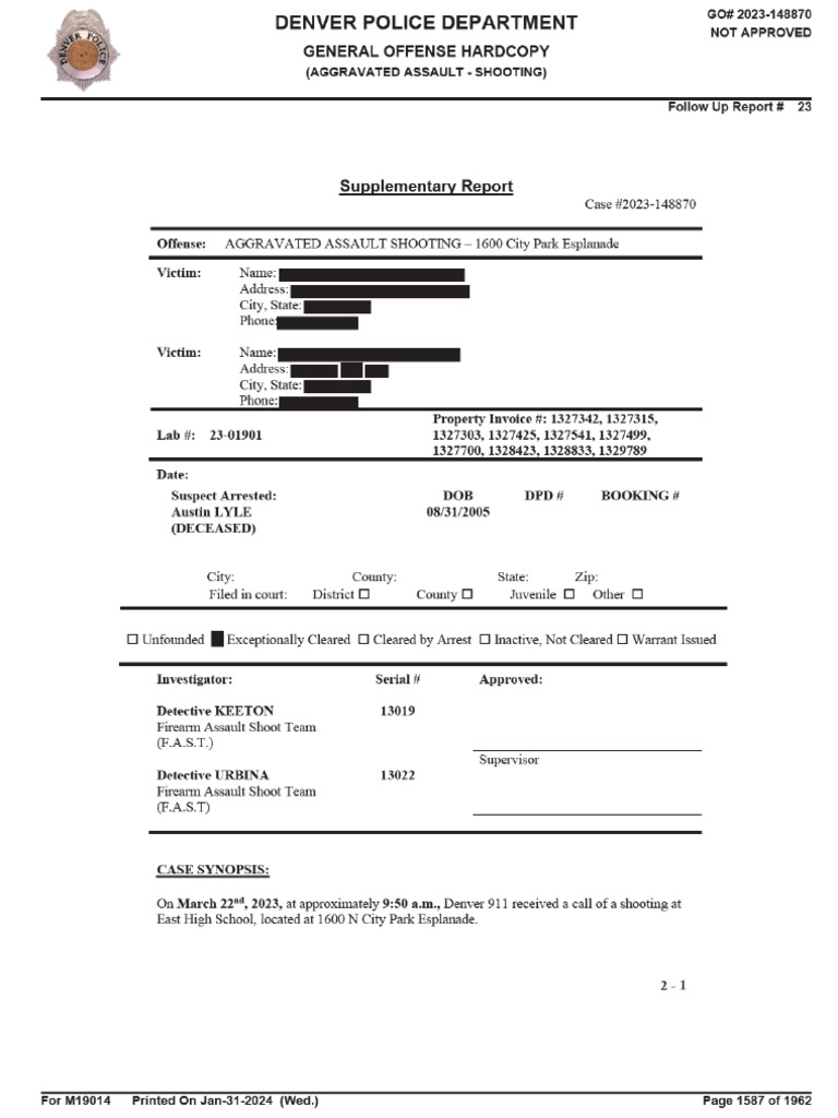 East High School Shooting Report | PDF | Detective | Crime Scene