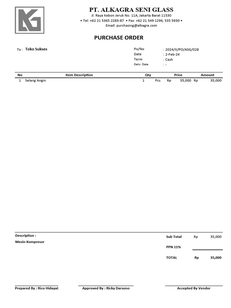 Signed PO - 028 Toko Sukses | PDF