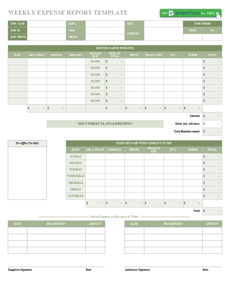 IC Weekly Expense Report Template Update 8998 | PDF