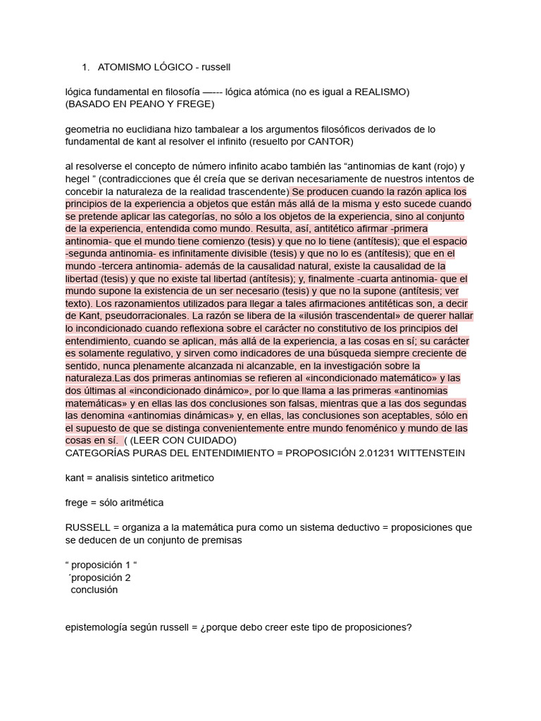 Atomismo Lógico de Bertrand Russell | PDF | Immanuel Kant | Lógica