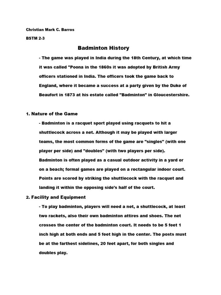 Barros, Christian Mark C. (BSTM 2-3) PE | PDF | Athletic Sports | Sports