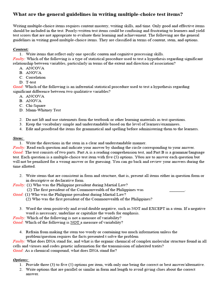General Guidelines in Writing Multiple Choice Test Format | PDF