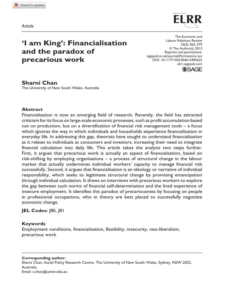 CHAN, Sharni. Financialization and The Paradox of Precarious Work | Download Free PDF ...