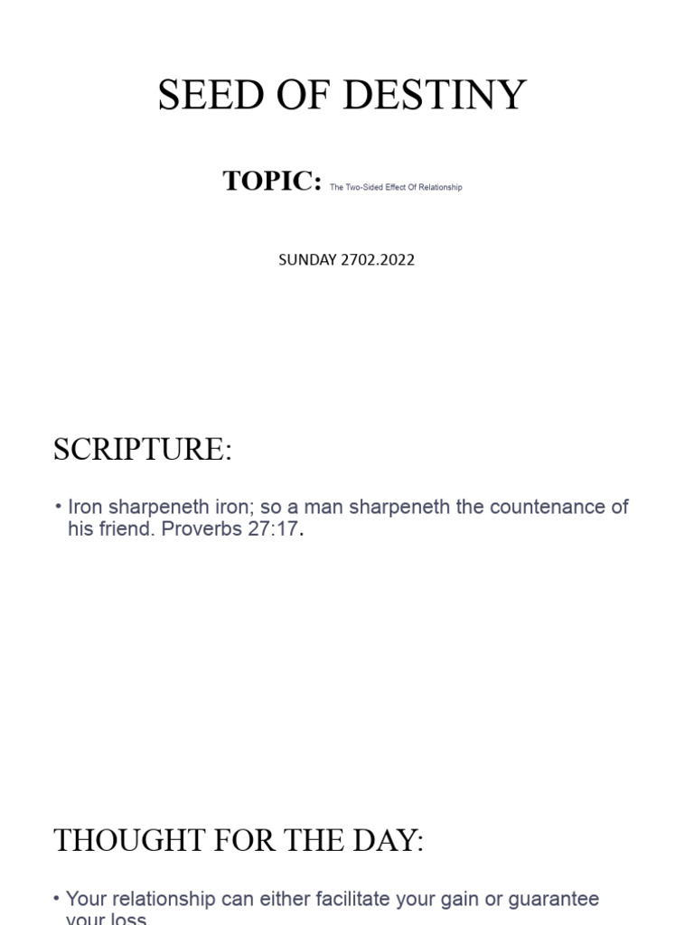 Seed of Destiny 20.02.2022 | PDF | Love | Religious Belief And Doctrine