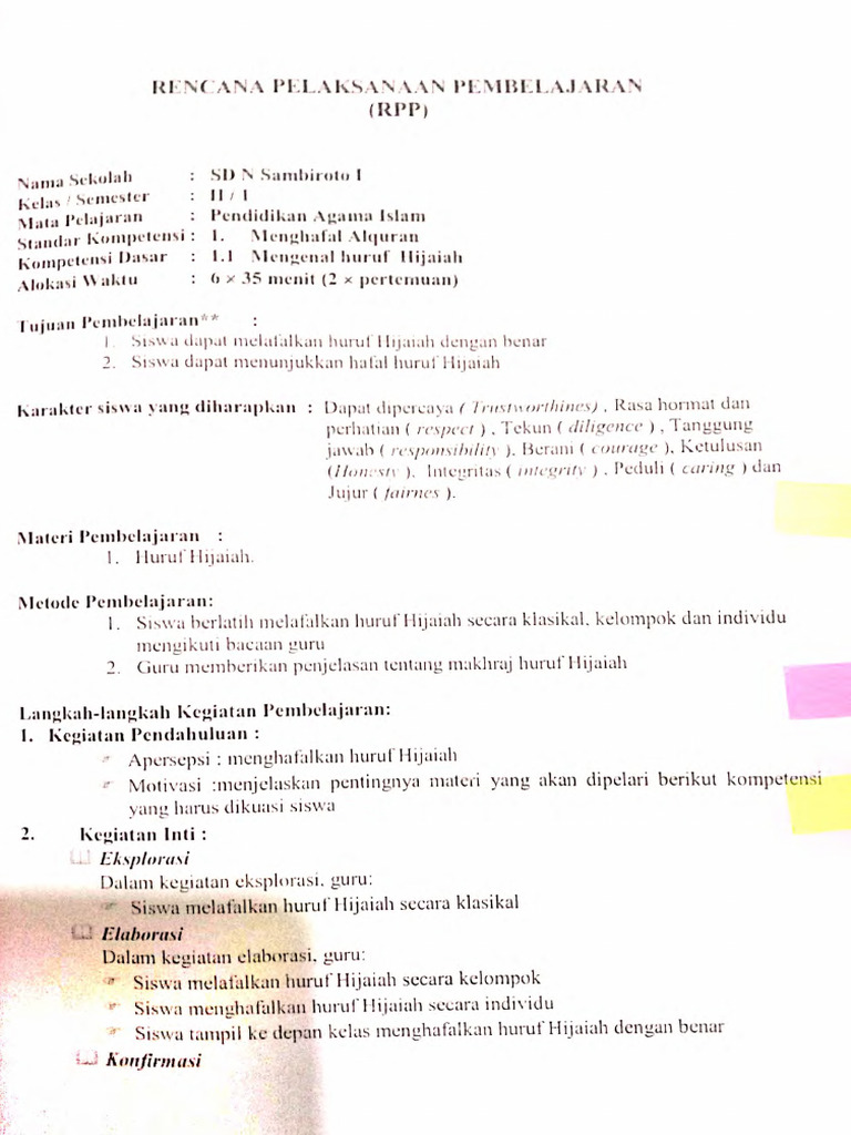 RPP Kelas 2 Semester 1 Standar Kompetensi 1. 1.1 | PDF