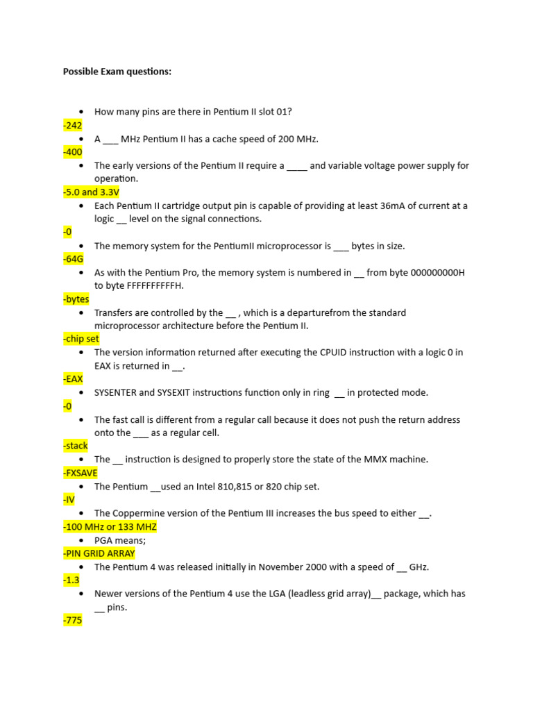 Exam Questions | PDF | Cpu Cache | Microprocessor