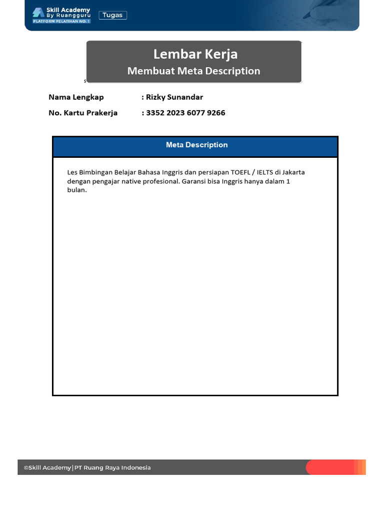 Contoh dan Cara Memasang Meta Description | PDF
