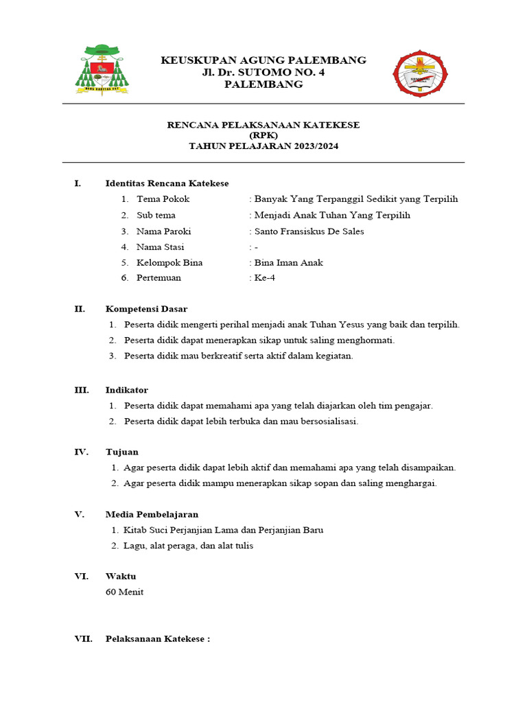 Rencana Pengajaran Katekese #3 | PDF