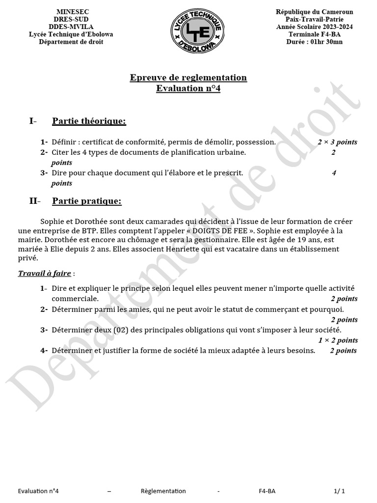 Epreuve de Terminale F4 2023-2024 | PDF