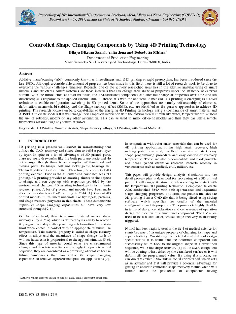 Controlled Shape Changing Components by Using 4D Printing Technology ...
