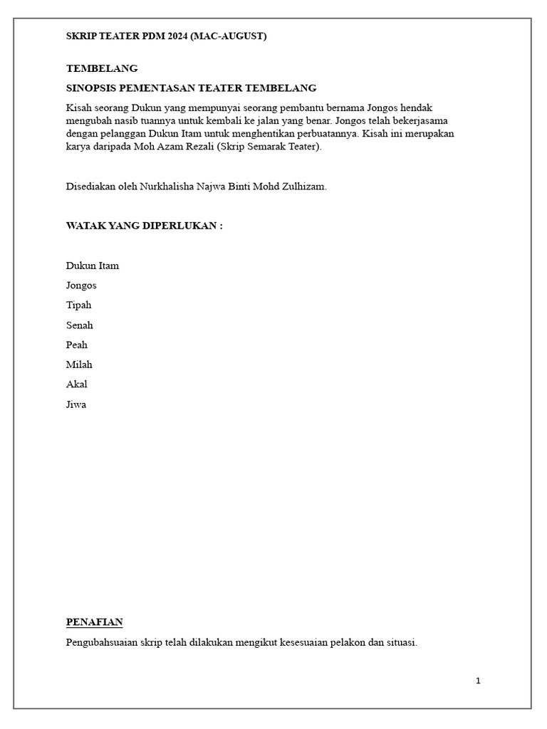 Skrip Teater PDM 2024 | PDF
