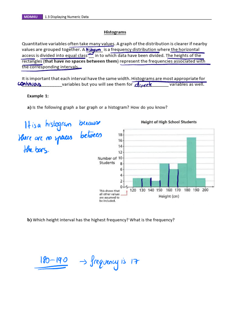 1.3 Displaying Numeric Data Part 2 (Filled In) | PDF | Histogram