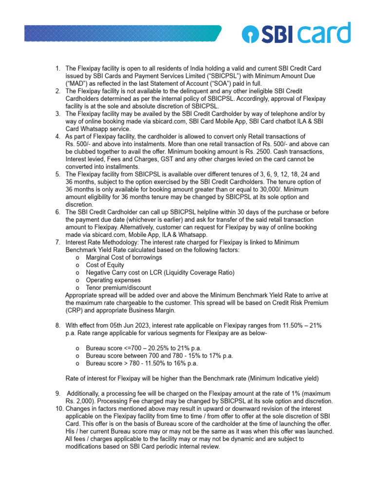 Flexipay TNC | PDF | Credit Card | Interest