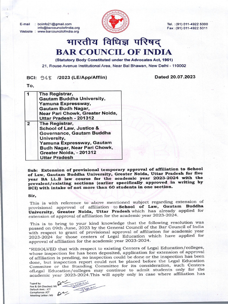 BCI Approval 2023 | PDF