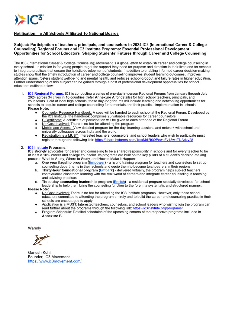 Ic3 Letter | PDF | Teachers