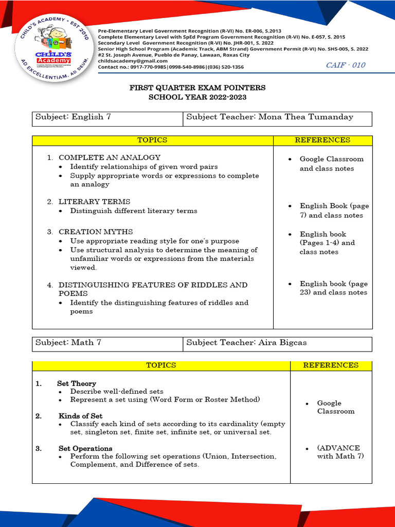 GRADE 7 - FIRST QUARTER EXAM POINTERSs | PDF | Mixture | Chemical ...
